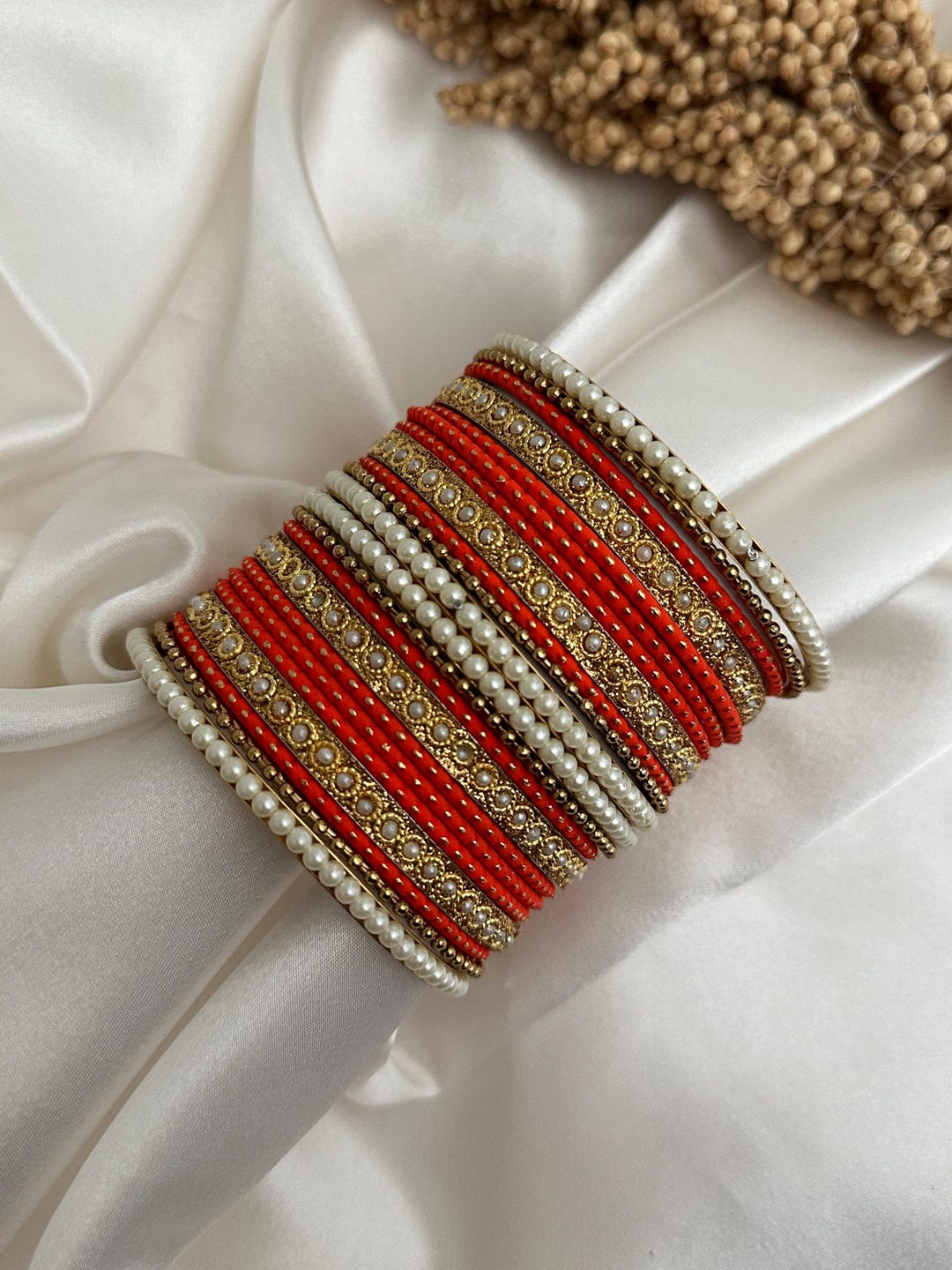 Pearl X Pink X Mint Metal Bangles Set /indian Bangles/punjabi Bangles ...