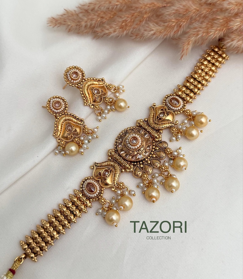 Saya Gold Imitation Choker Finish Kundan Polki Set Kundan Necklace Set ...