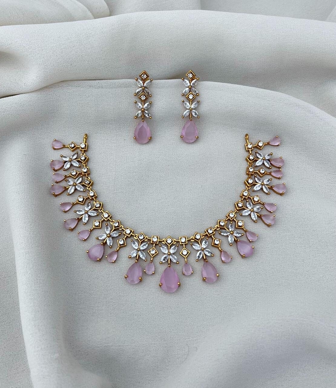 American Diamond Necklace Set/indian Jewelry Set/ Gold Tone Punjabi ...