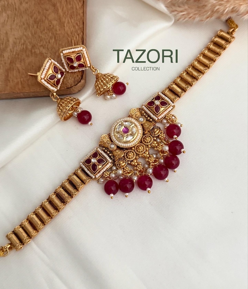 Saya Gold Imitation Choker Finish Kundan Polki Set Kundan Necklace Set ...