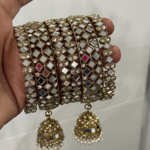 Mirror Kade Metal Bangles/indian Bangles/punjabi Bangles Set,pink Blue ...