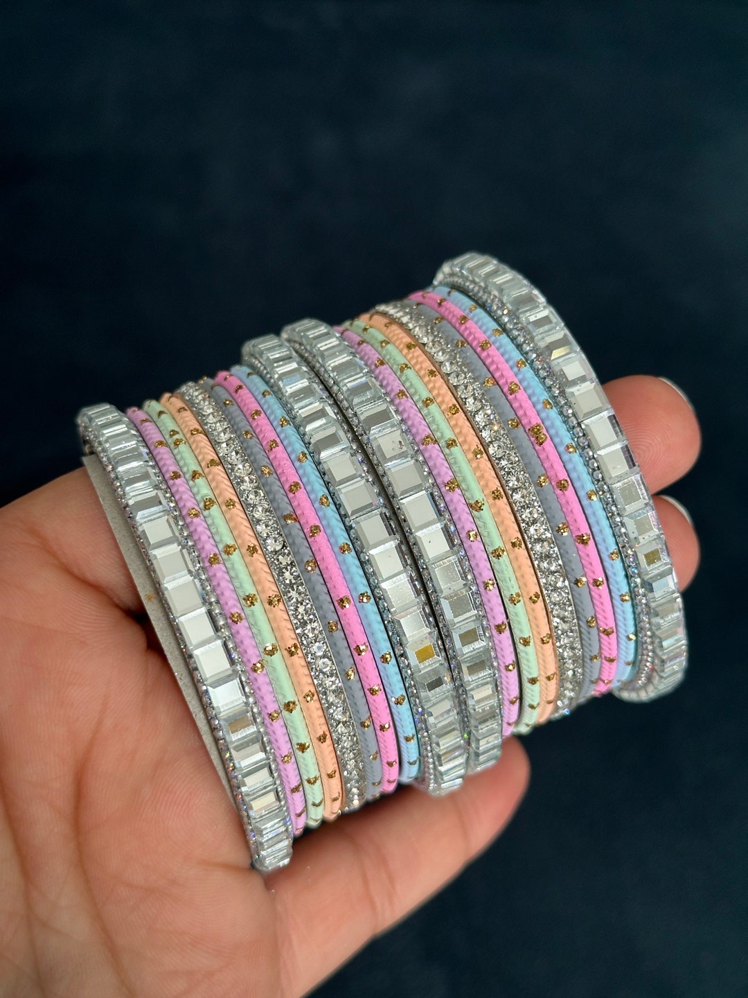 Silver Mirror Bangles Set/indian Bangles/punjabi Bangles Set ...
