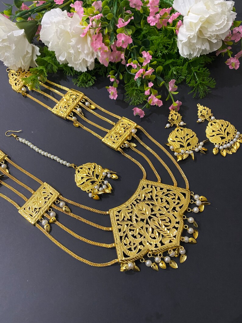 Jadau Pearl Pipple Patti Ranihaar Set Tik/lightweight - Etsy