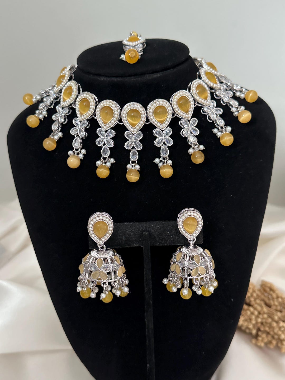 Silver Pokli Choker/ Necklace Earrings X Tikka/indian Uncut Necklace ...