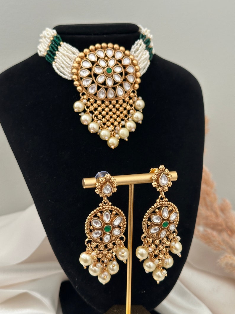 Antique Gold Choker Necklace Kundan Polki Set Kundan Necklace Set/pachi ...