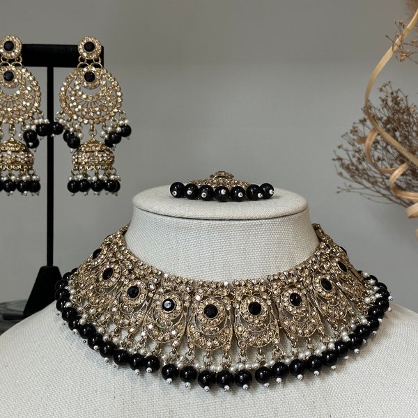 Black and Gold Pakistani Jewelry Set - Etsy