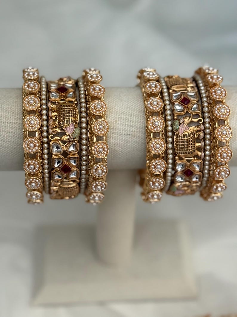 Antique Gold Elephant Kade Bangles Rajasthani Kangan Gajre /indian Bangles/punjabi Bangles Set ...