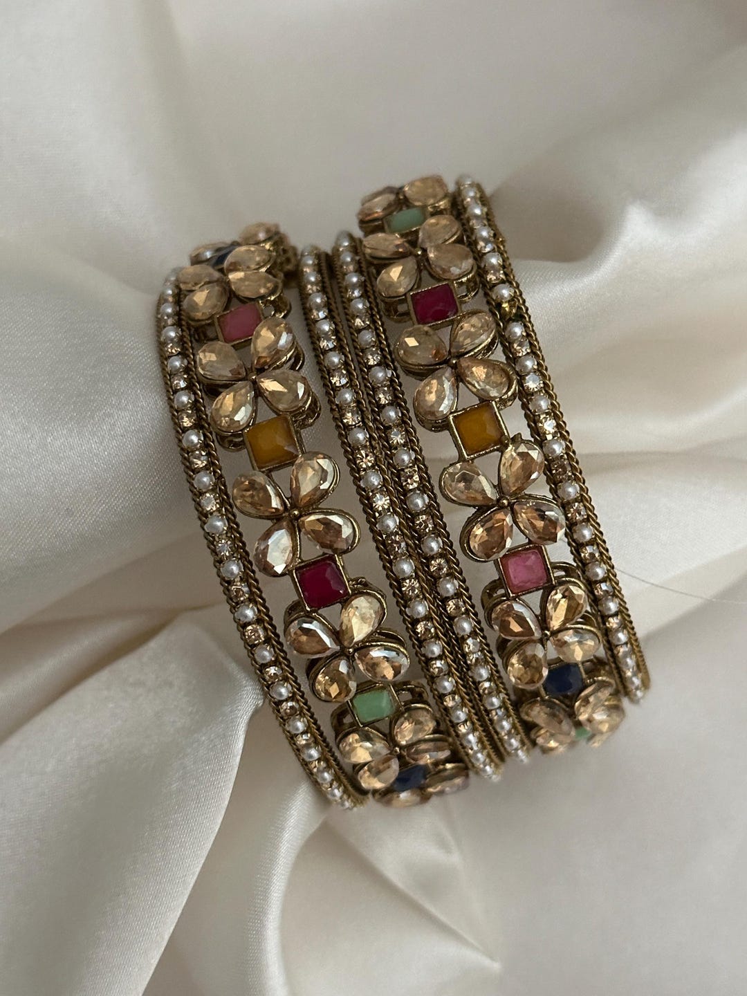 Antique Gold Stone Kade Bangles/indian Bangles/punjabi Bangles Set Gold ...