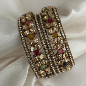 Antique Gold Stone Kade Bangles/indian Bangles/punjabi Bangles Set Gold Stone Chuddis/metal ...