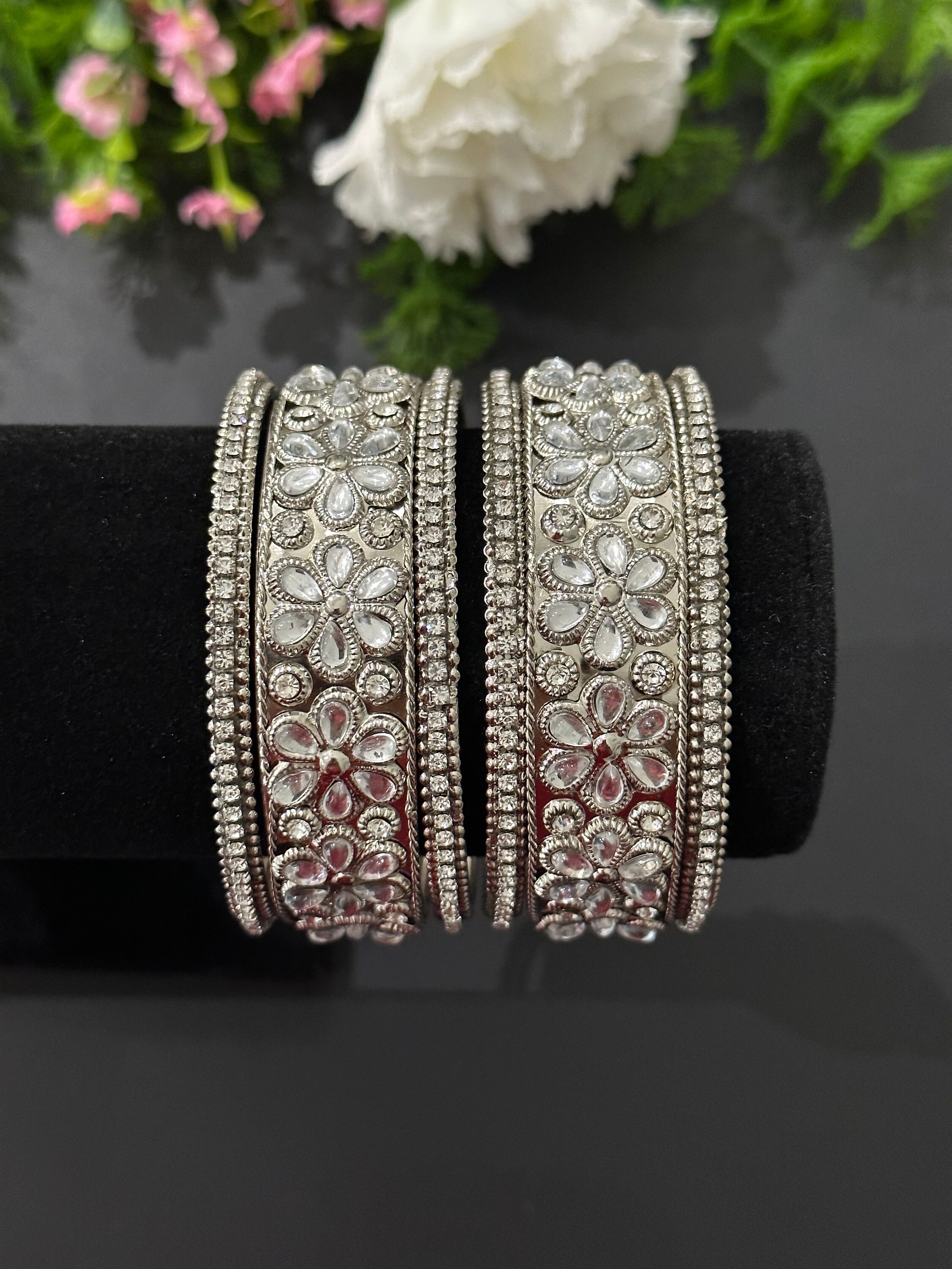 Silver Kundan Kade Bangles/indian Bangles/punjabi Bangles Set - Etsy