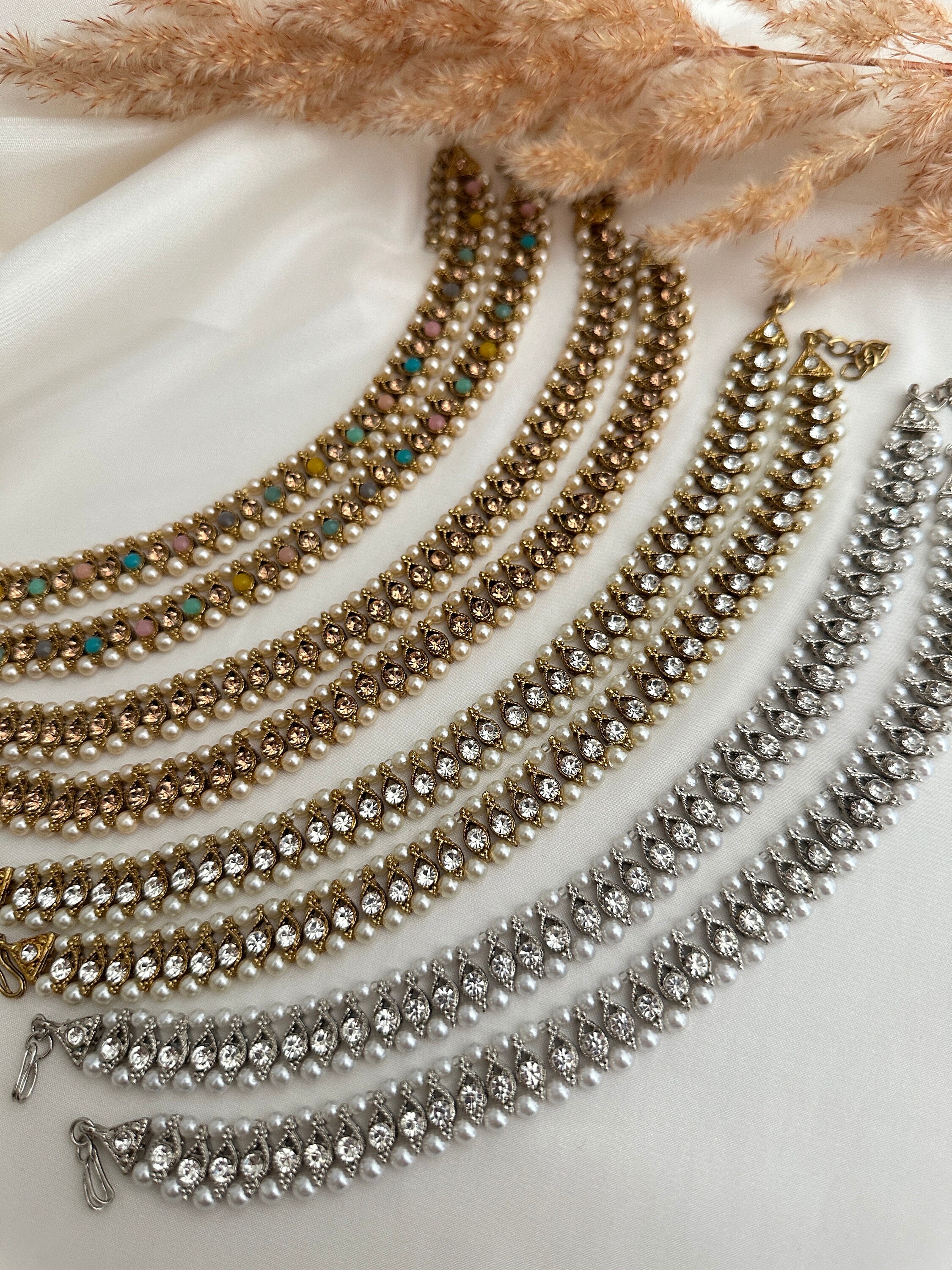 Gold Multicolour Polki Kundan Payal Anklets Lightweight/indian Jhanjar ...