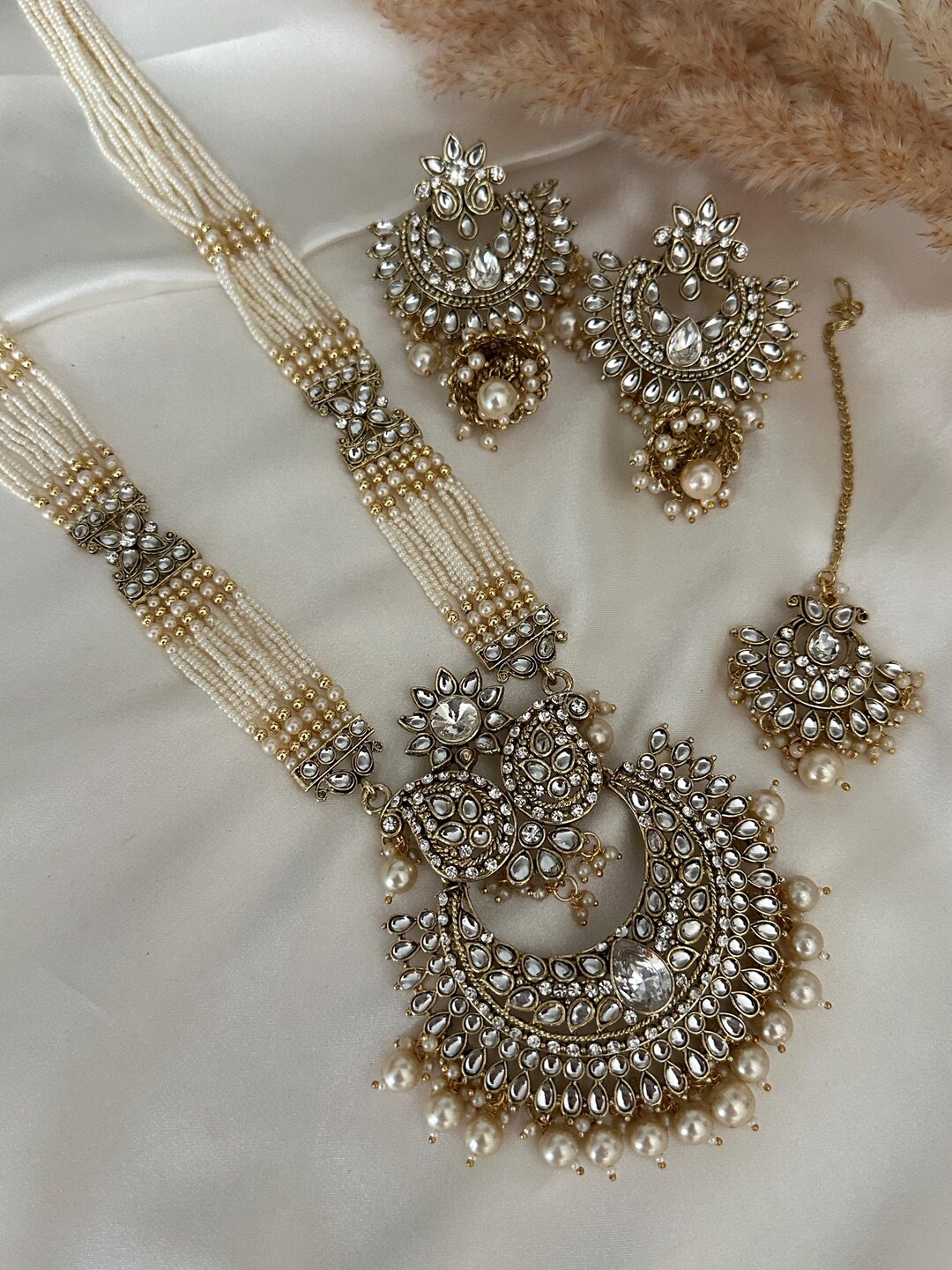 Pearl Long Kundan Necklace Rani Haar Pachi Kundan Bead Kundan Long ...