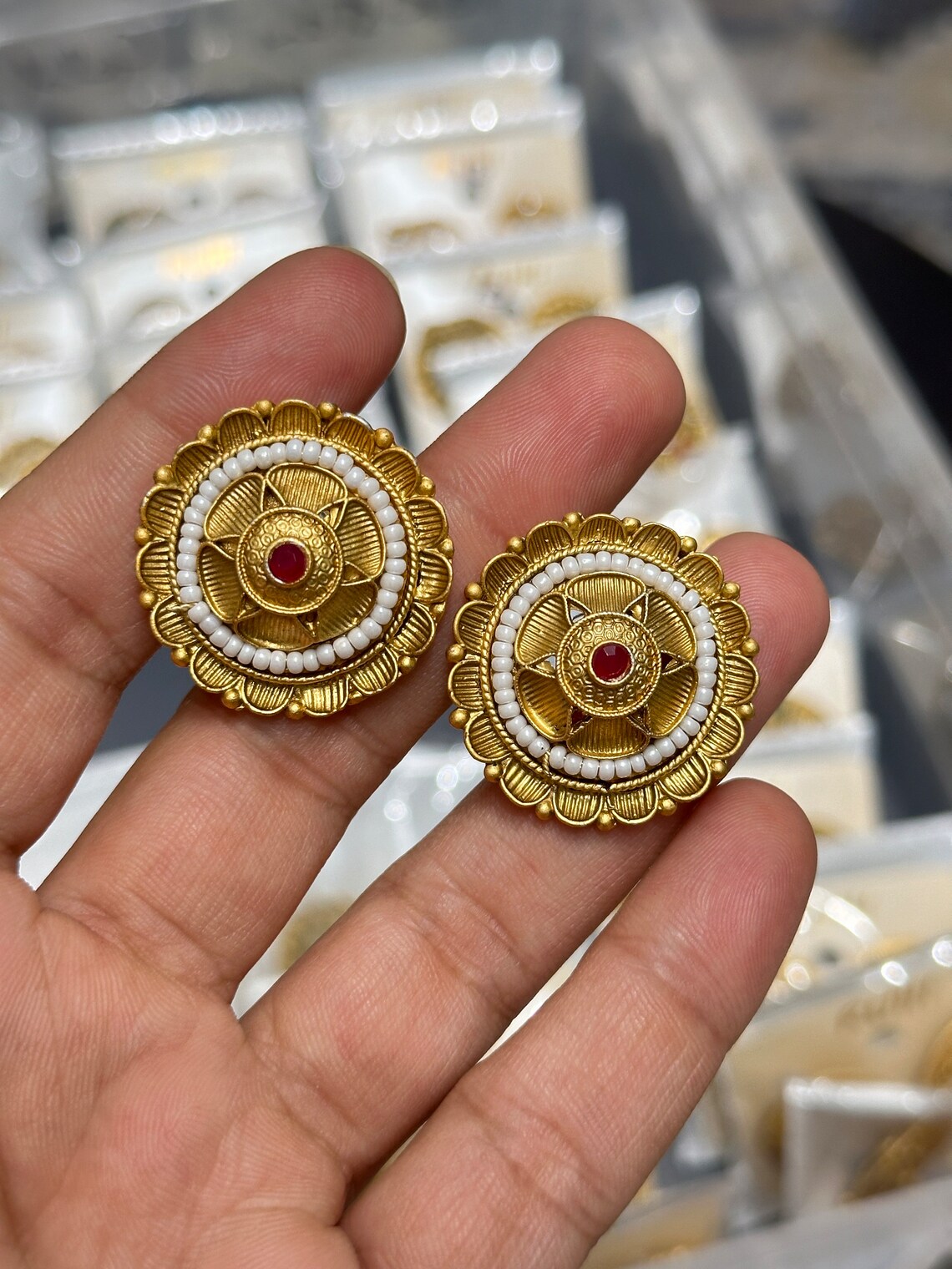 Antique Gold Reverse Ad Polki Studs/kundan Earrings/indian Jewelry ...