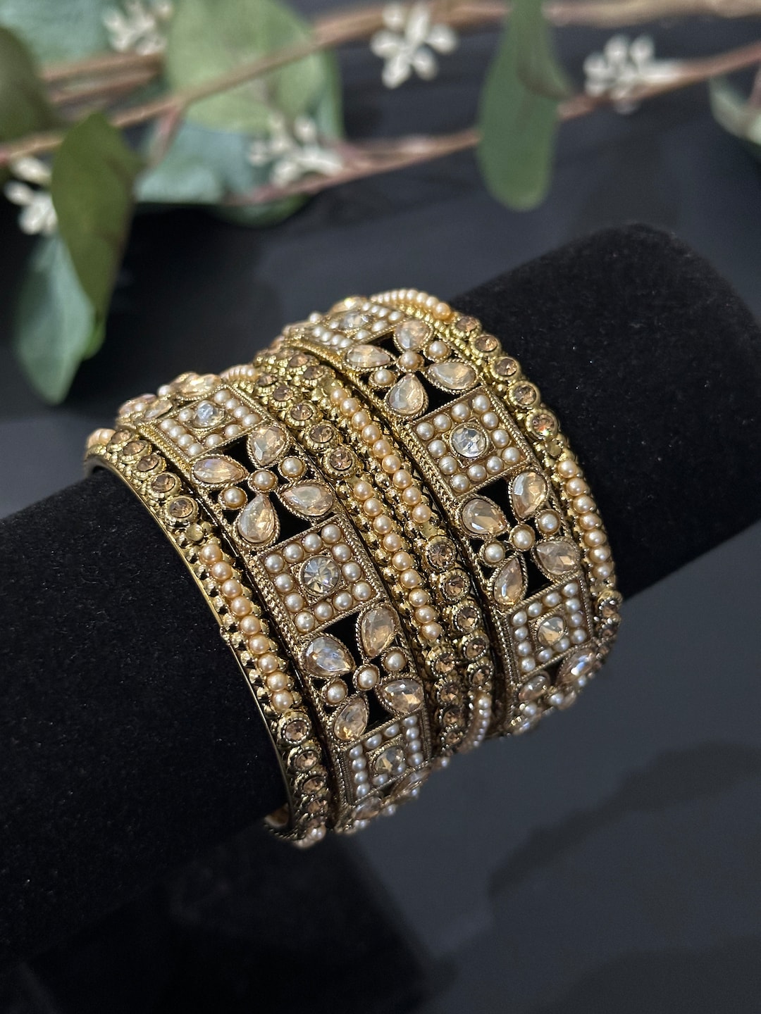 Gold Stone Kade X Bangles/indian Bangles/punjabi Bangles Set, Metal ...