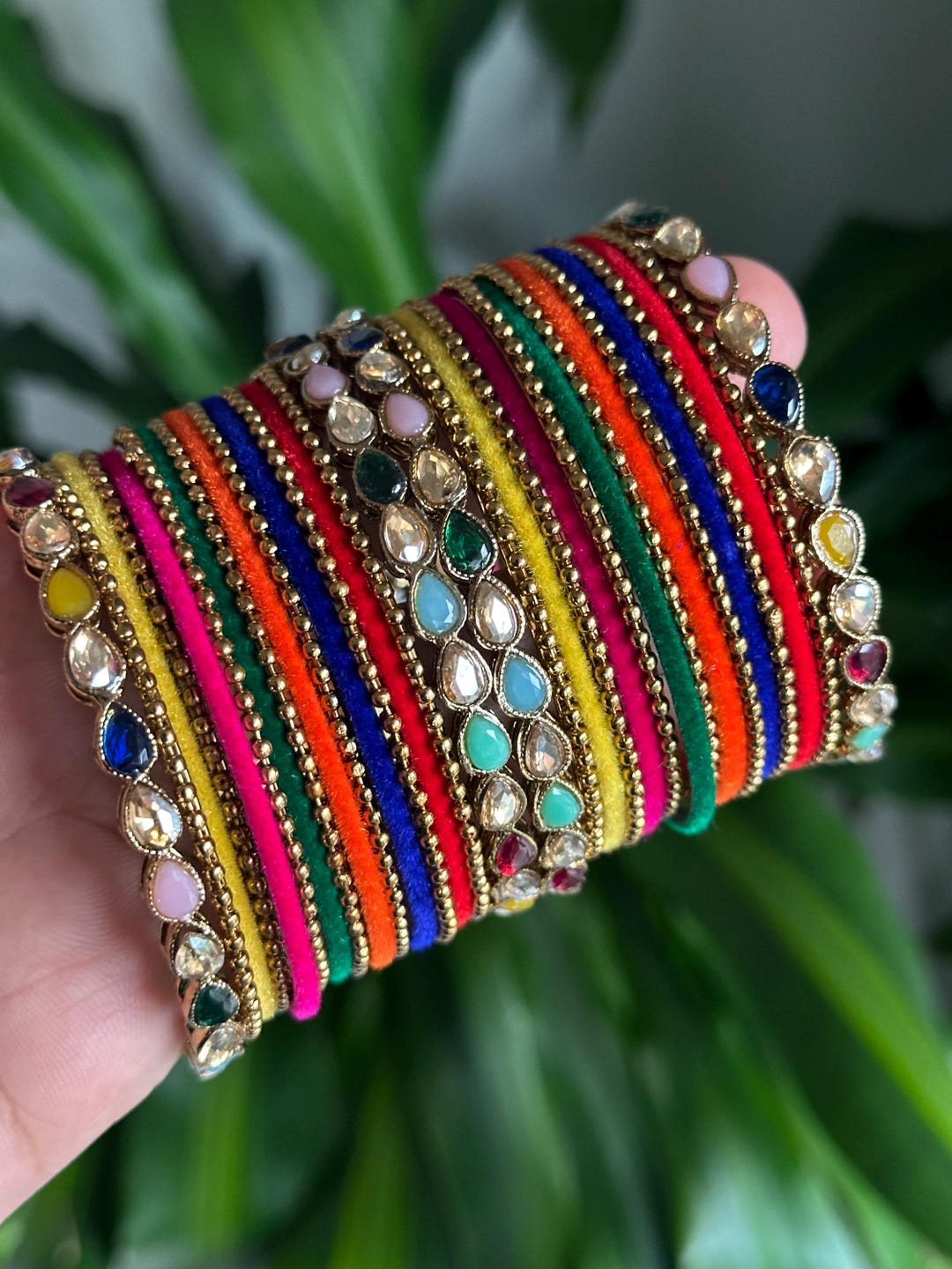 Multicolor Stone Kade Metal Bangles Se/indian Bangles/punjabi Bangles ...