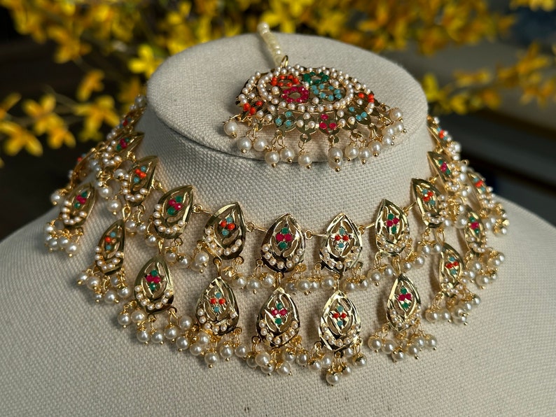 Jadau Multicolor Pipple Patti Tikka X Set/lightweight - Etsy