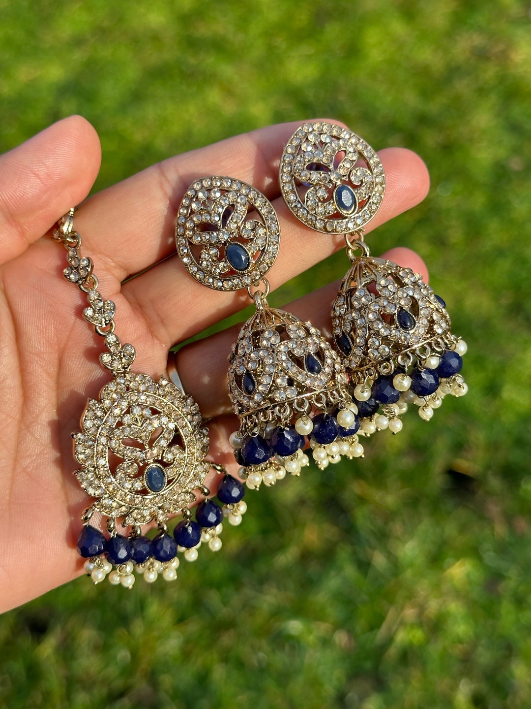 Pakistani Hot Pink Stone Tikka Jhumka Set/tikka Set/green Jhumka/pipple ...