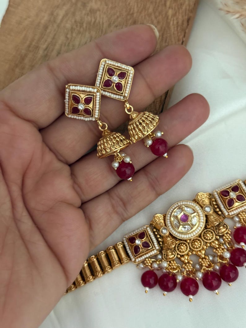Saya Gold Imitation Choker Finish Kundan Polki Set Kundan Necklace Set ...