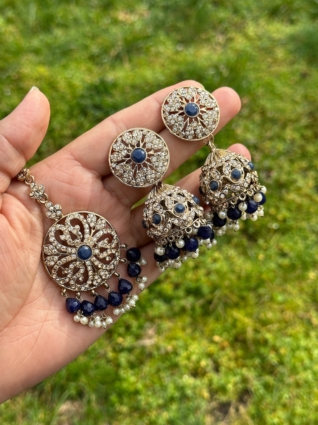 Pakistani Hot Pink Stone Tikka Jhumka Set/tikka Set/green Jhumka/pipple ...