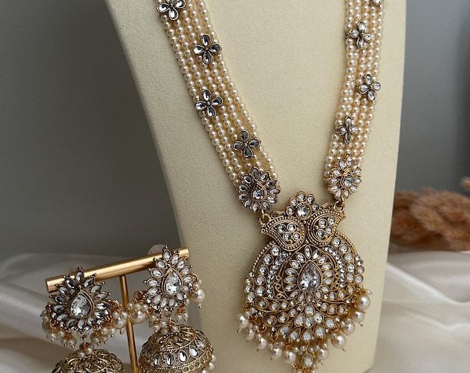 Pearl Long Kundan Necklace Rani Haar Pachi Kundan Bead Kundan Long ...