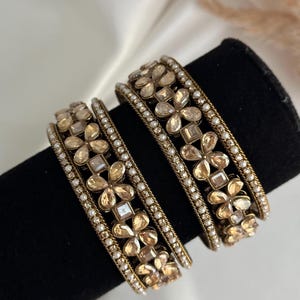 Antique Gold Stone Kade Bangles/indian Bangles/punjabi Bangles Set Gold ...