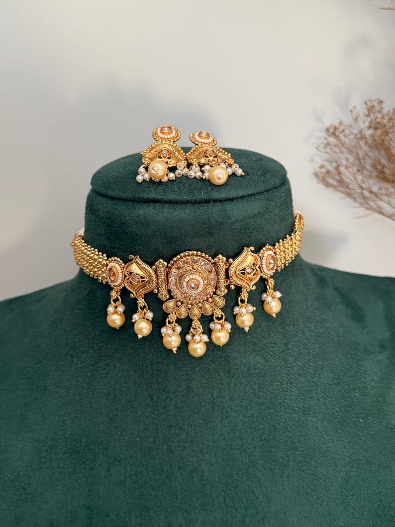 Saya Gold Imitation Choker Finish Kundan Polki Set Kundan Necklace Set ...