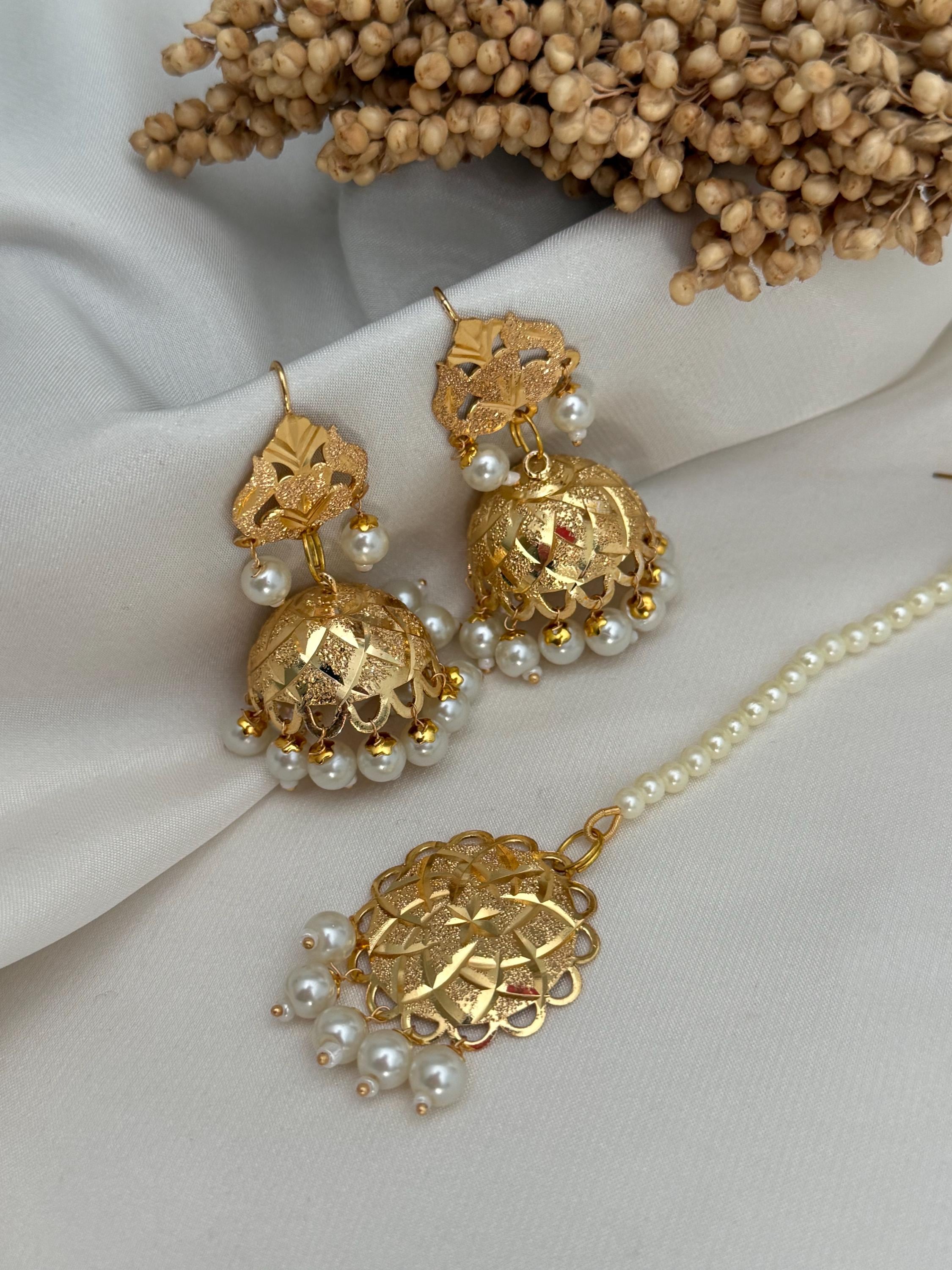 Pearl Punjabi Traditional Earrings Tikka /gold Patra Style Tikka Set ...