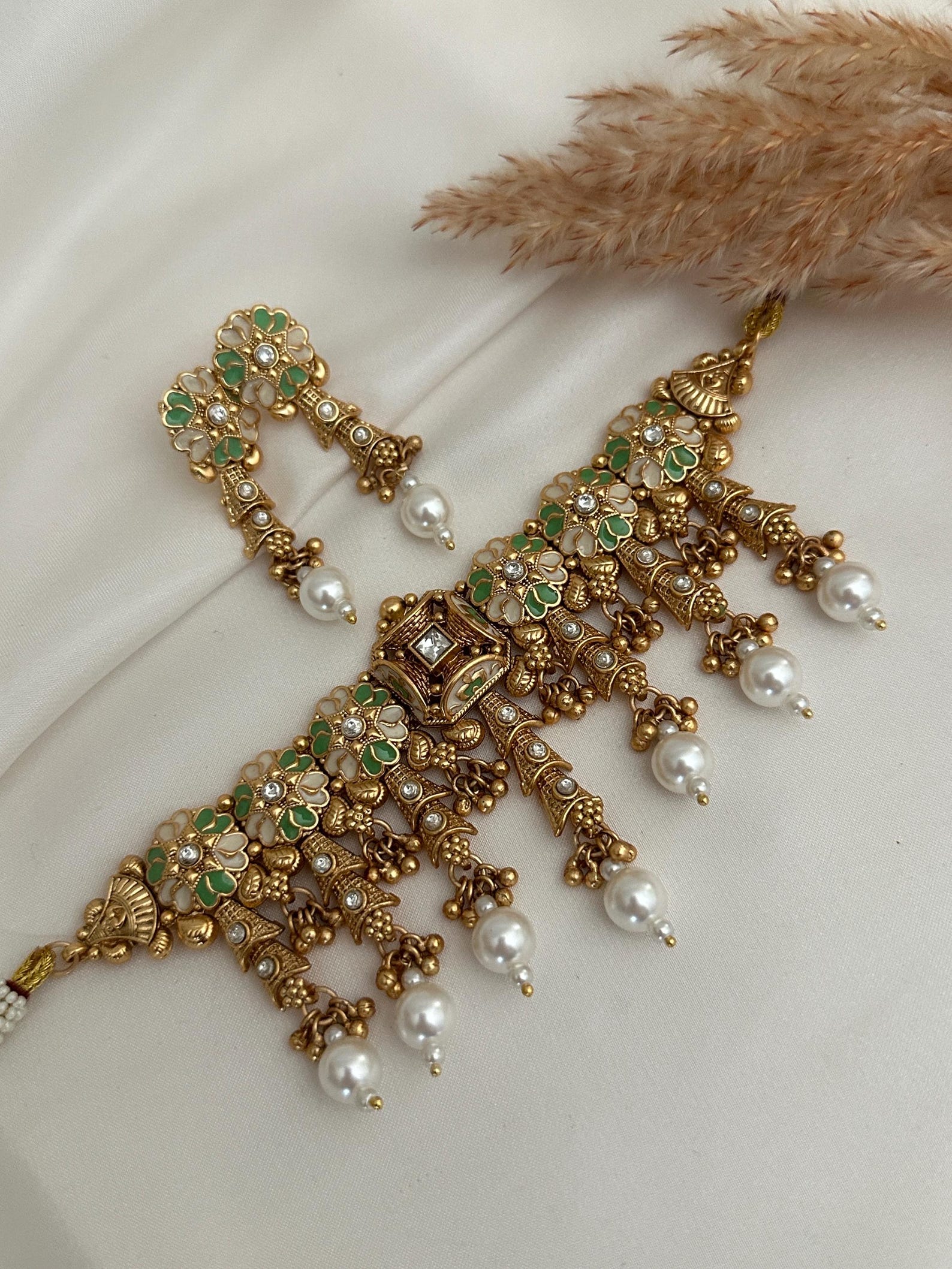 Antique Gold Choker Matte Finish Kundan Polki Set Kundan Necklace Set ...