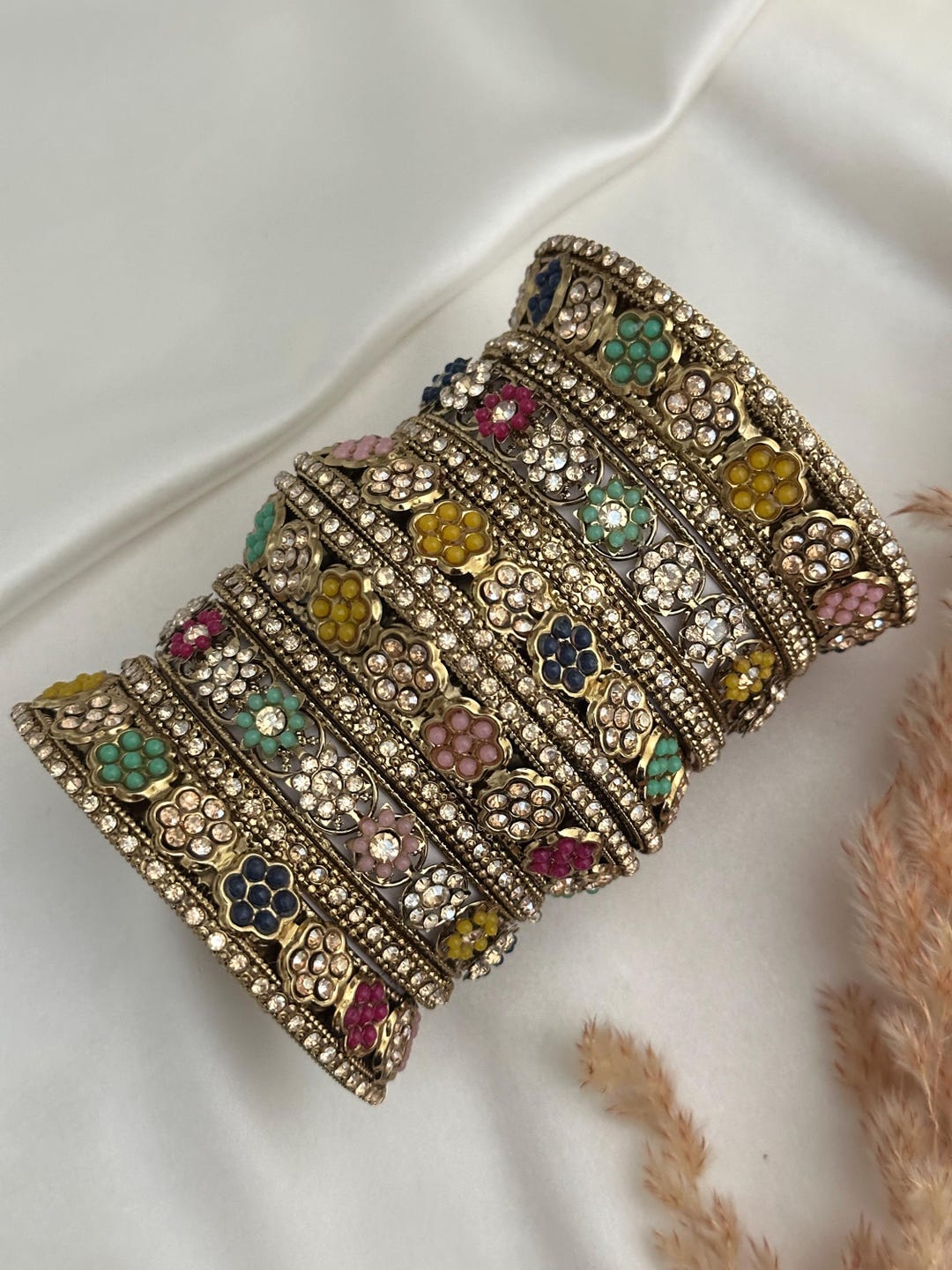 Gold Stone Kade X Bangles/indian Bangles/punjabi Bangles Set, Metal ...