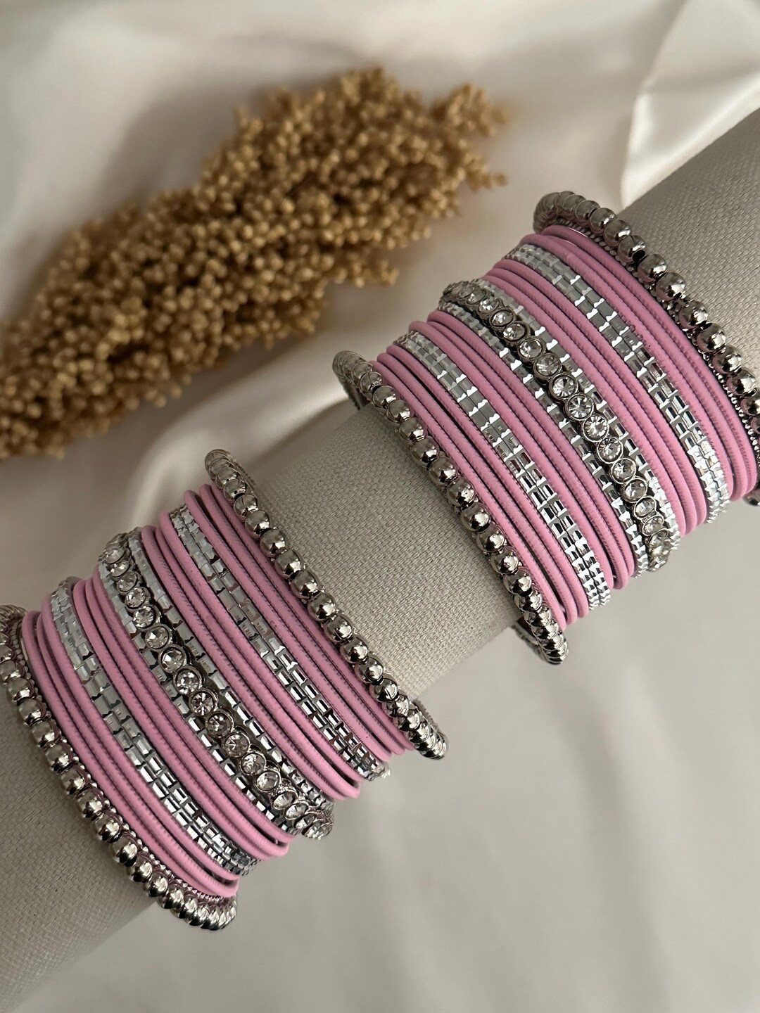 Silver Metal Pink Bangles/indian Bangles/punjabi Bangles Set,pink Blue ...
