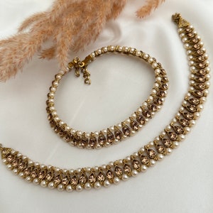 Gold Multicolour Polki Kundan Payal Anklets Lightweight/indian Jhanjar ...