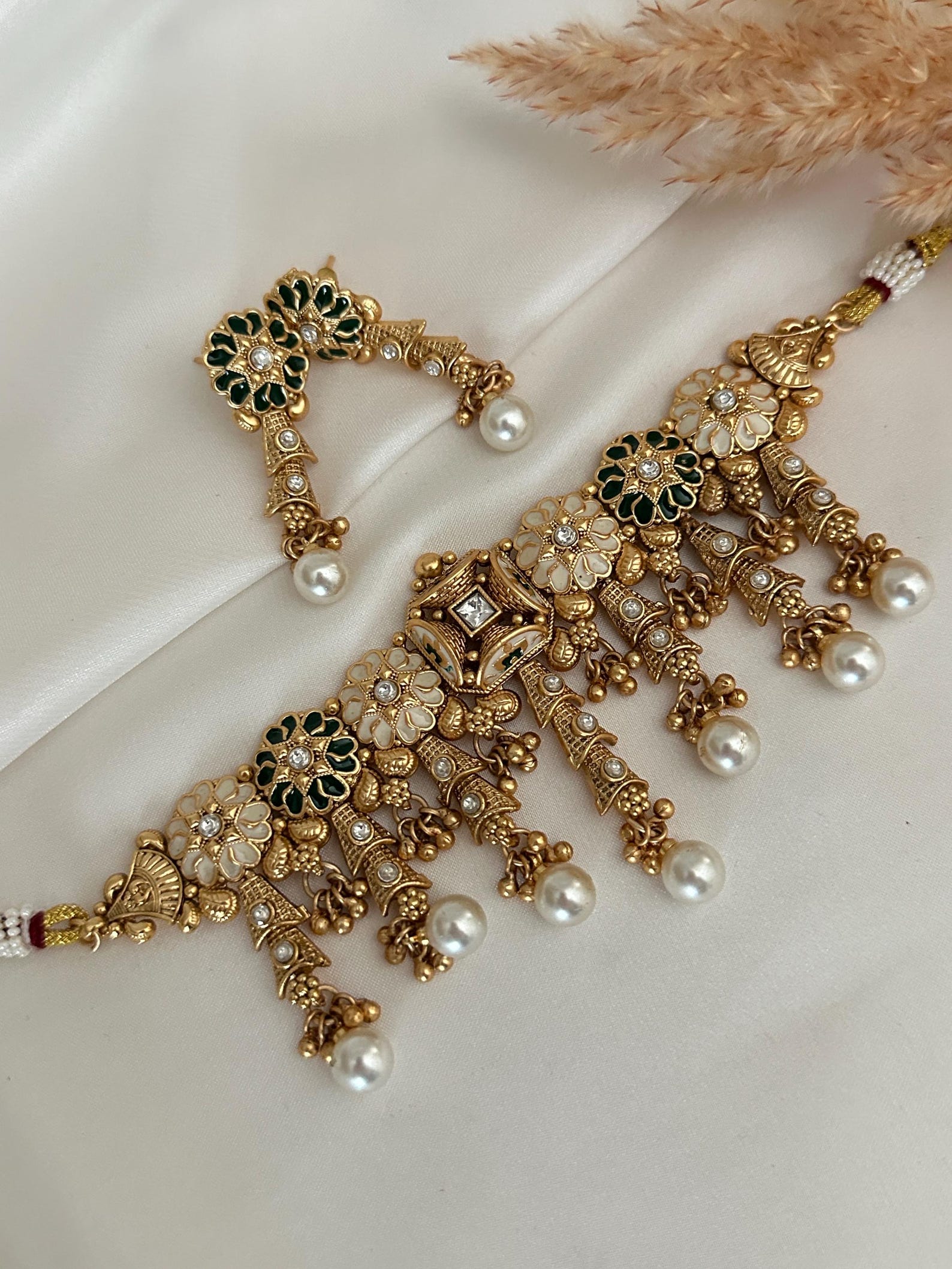 Antique Gold Choker Matte Finish Kundan Polki Set Kundan Necklace Set ...