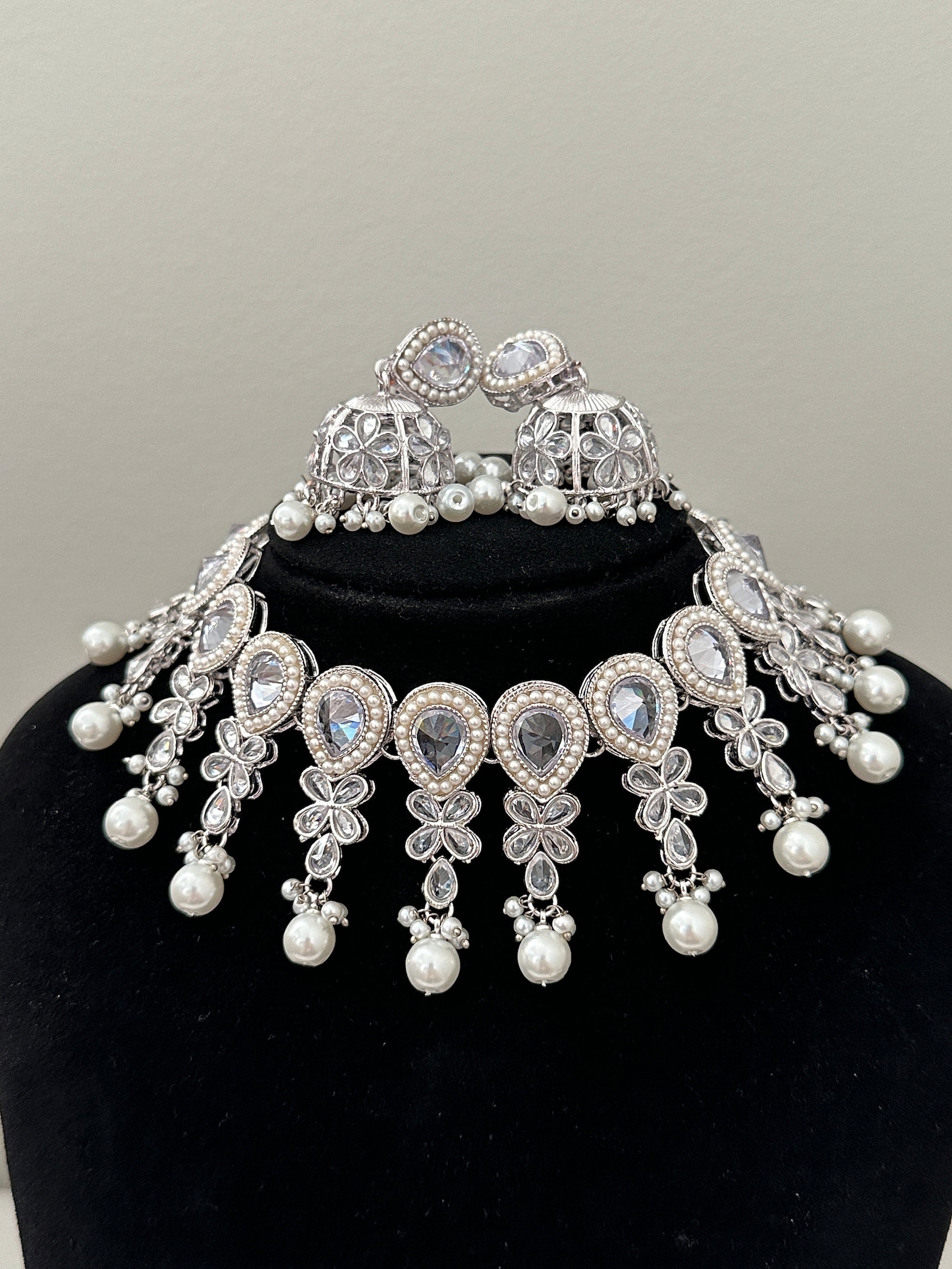 Silver Pokli Choker/ Necklace Earrings X Tikka/indian Uncut Necklace ...