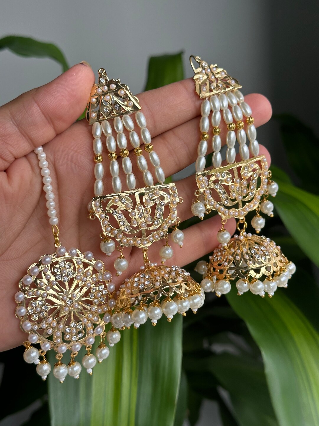 Oversized Lightweight Punjabi Mirror Jhumka Tikka/handmade Jago Jhumka ...