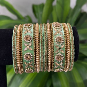 Velvet Stone Kade Bangles/indian Bangles/punjabi Bangles Set ...