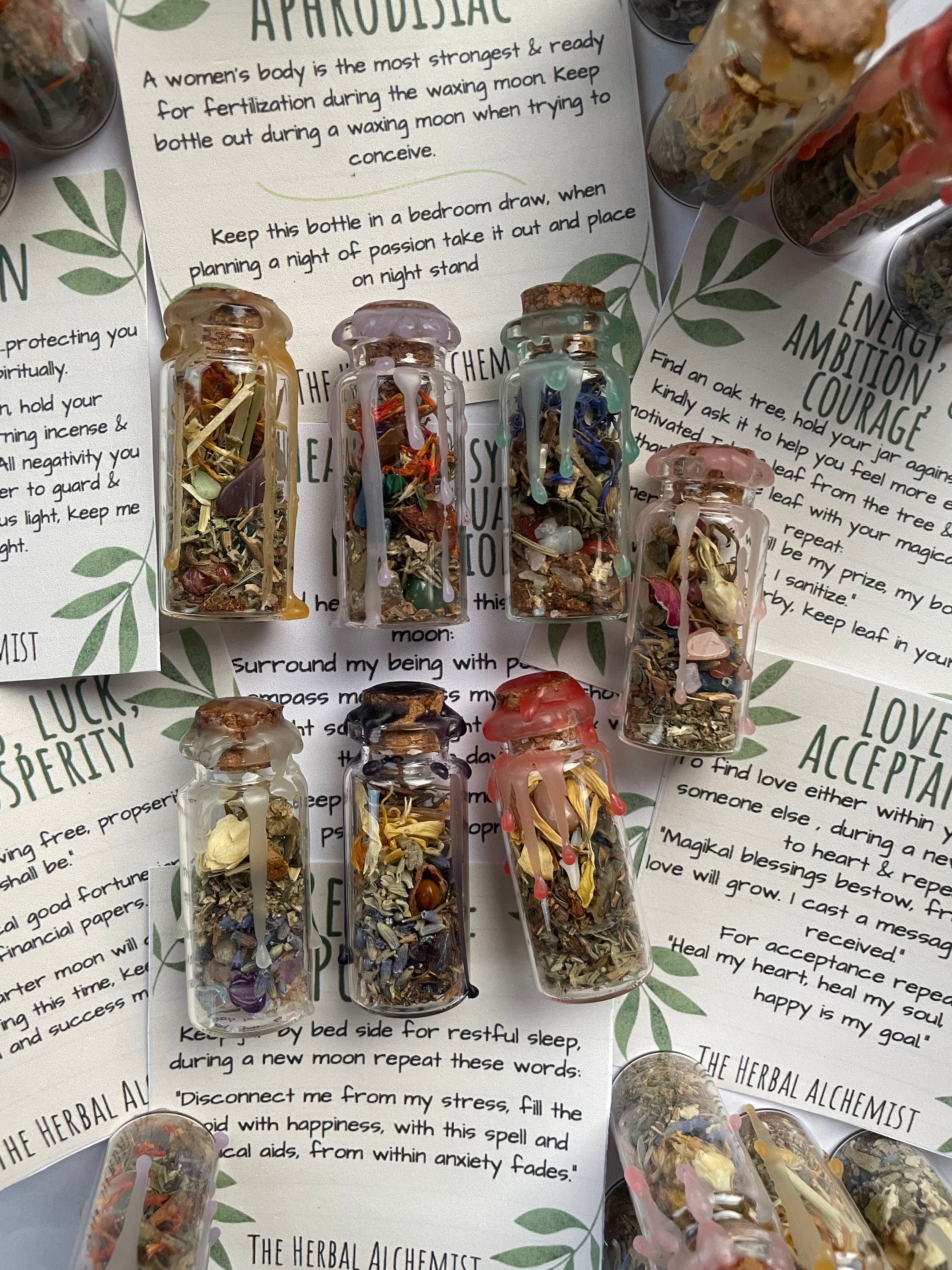 Spell Jars Filled With Different Herbs and Crystals, Anointed Spell ...