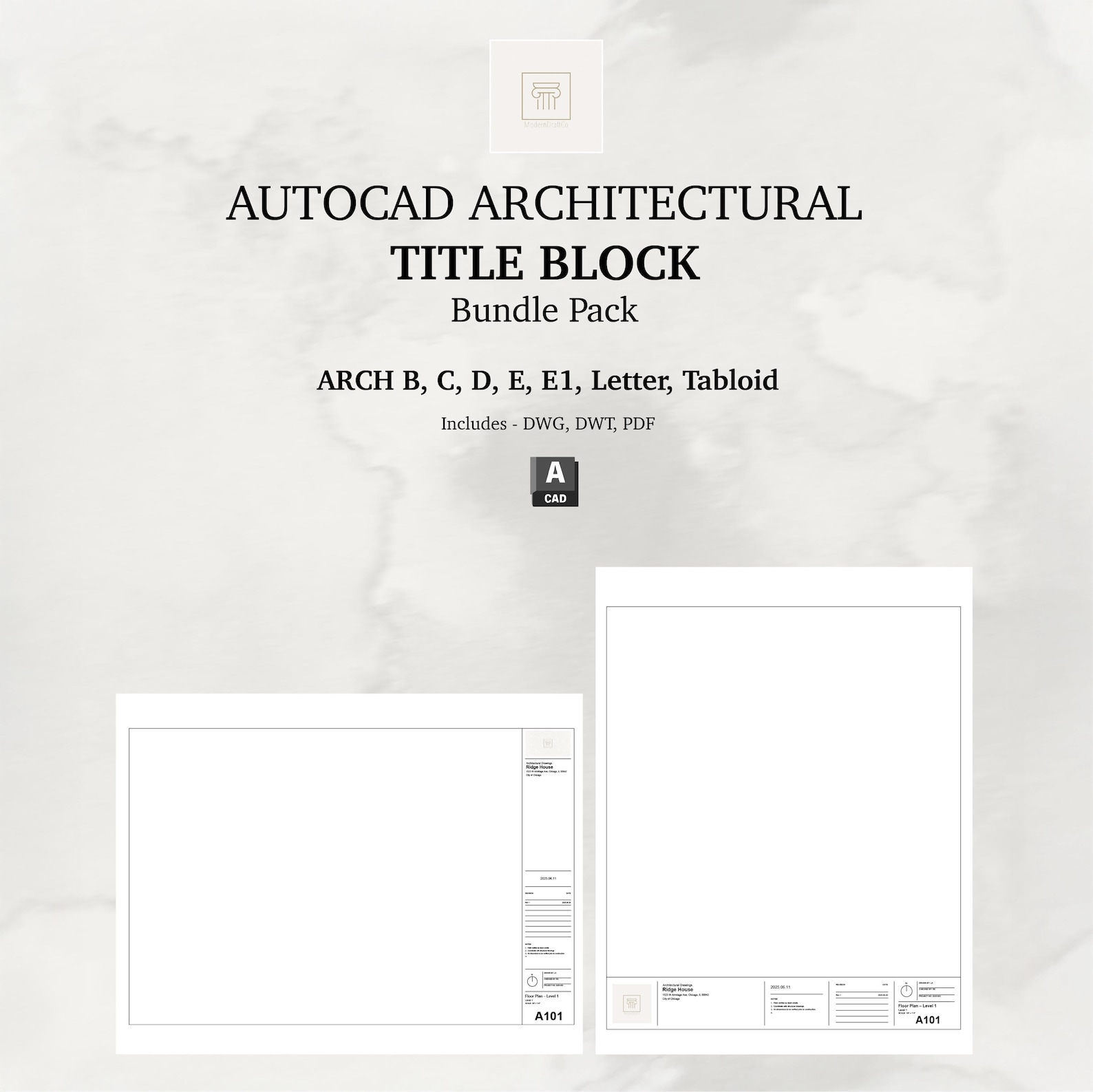 Autocad Title Block Template Bundle: Minimalist Architecture DWG, DWT ...
