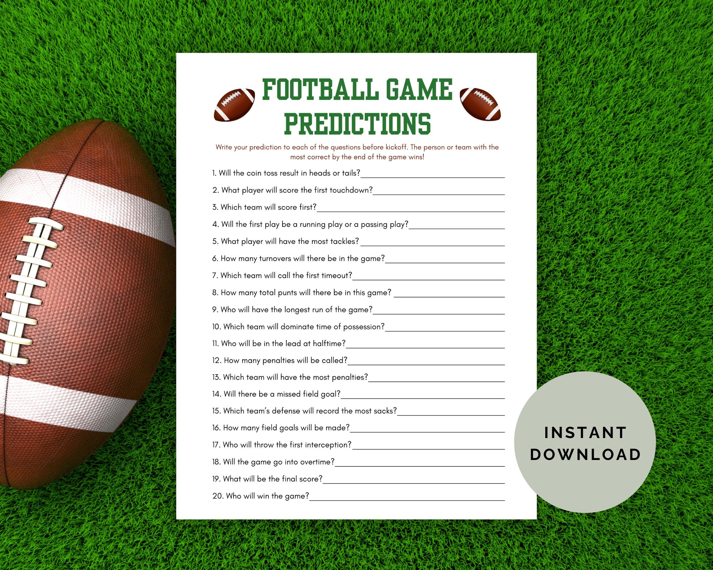 Football Game Predictions, Game Day Party, Football Party Game for ...