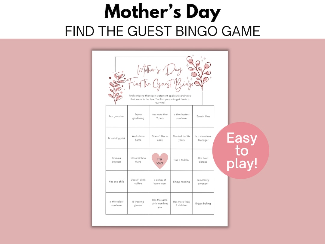 Mother's Day Bingo, Mothers Day Party Mix and Mingle, Mother's Day ...