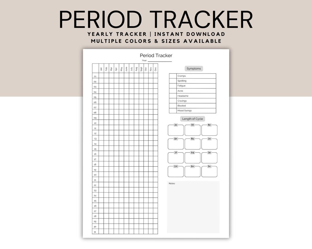 Period Tracker Printable, Period Planner, Journal, Yearly Period Chart ...