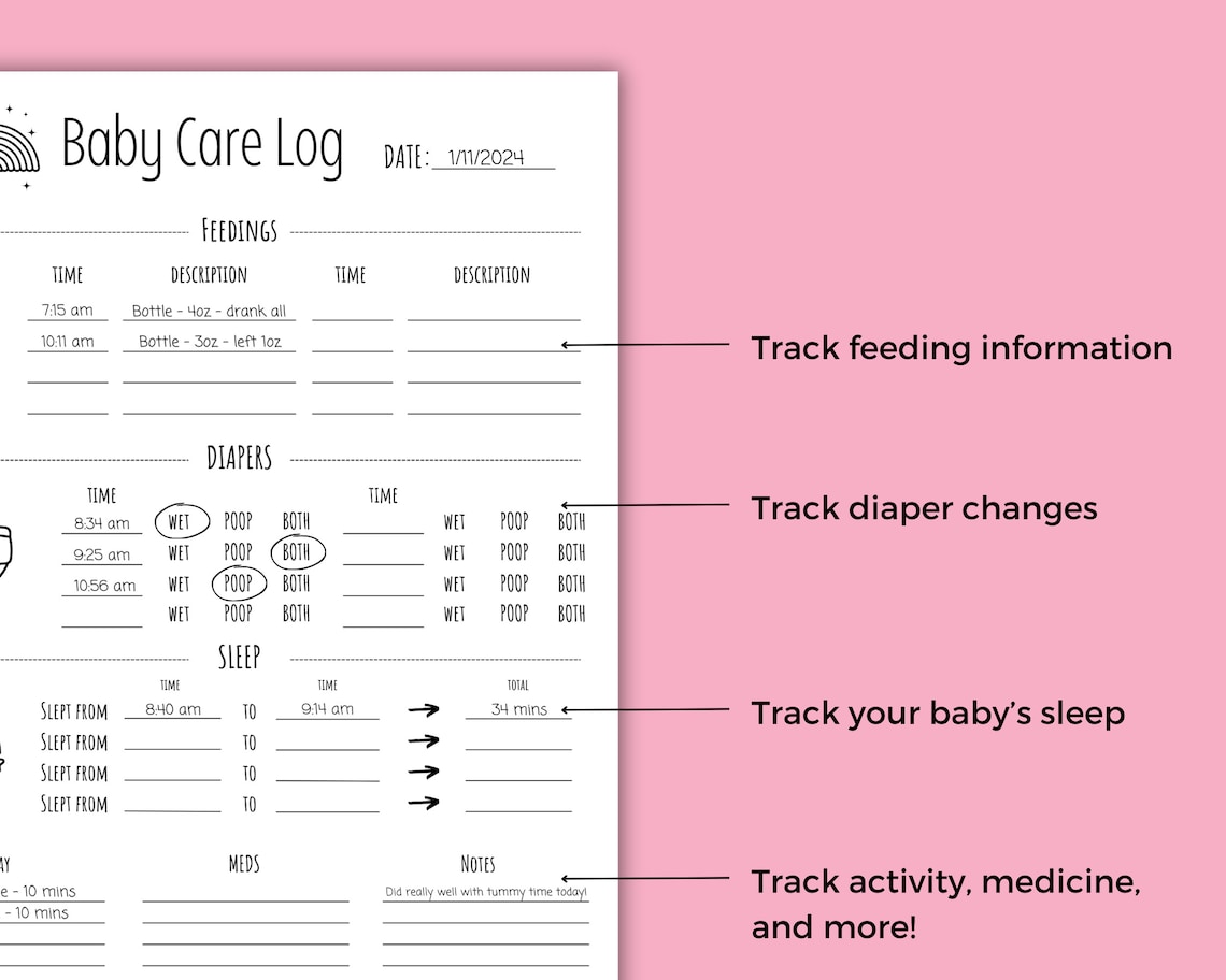 Infant Care Log, Nanny Log, Caregiver Daily Log, Daycare Daily Log ...