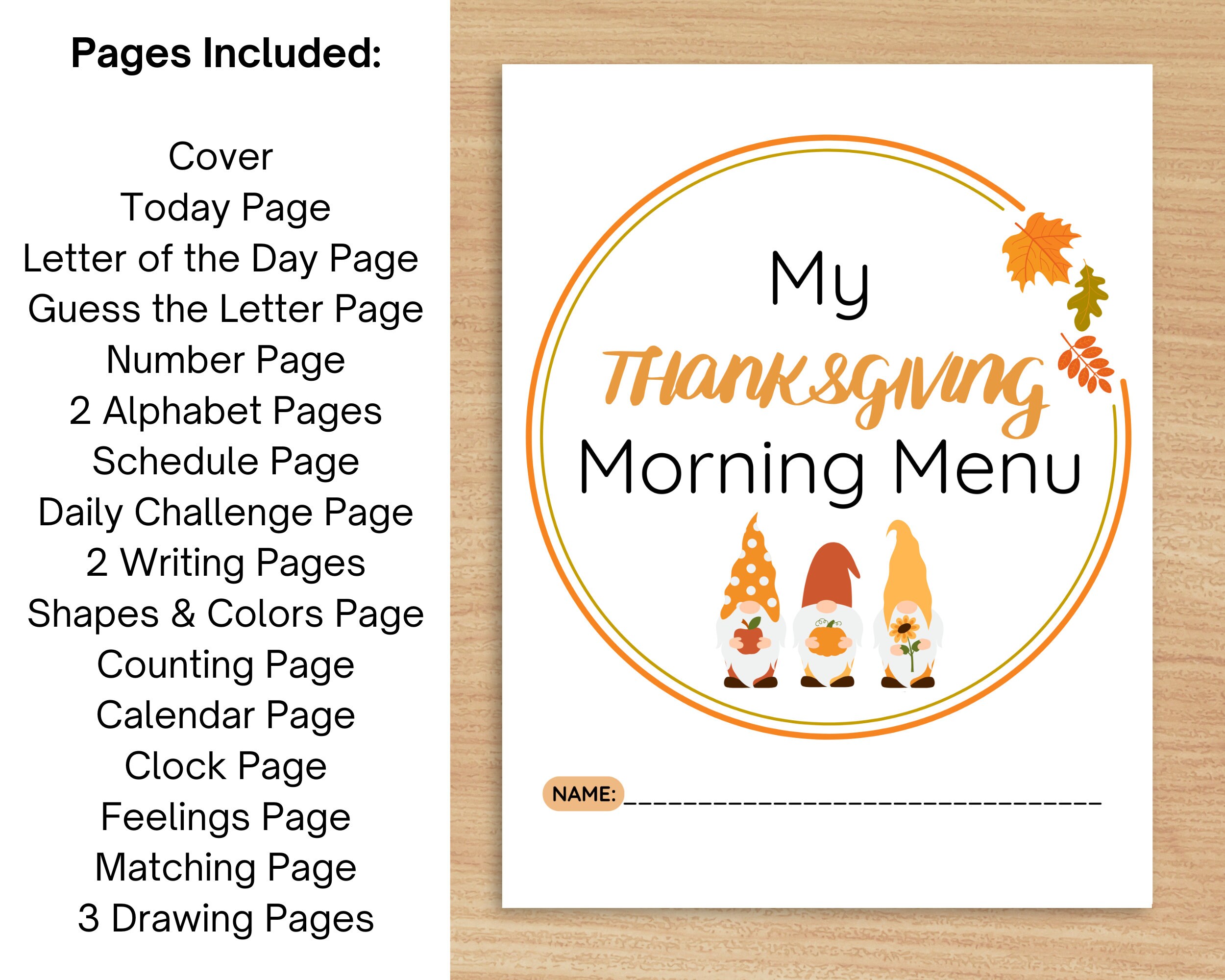Thanksgiving Morning Menu Pages, Preschool Morning Menu, Homeschool ...