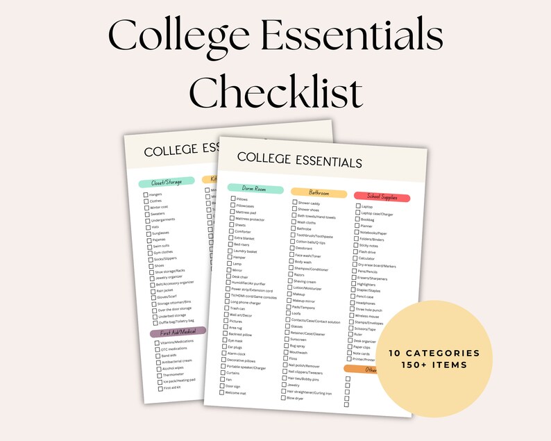 College Essentials Checklist, Dorm Room Ultimate Packing List, Freshman ...