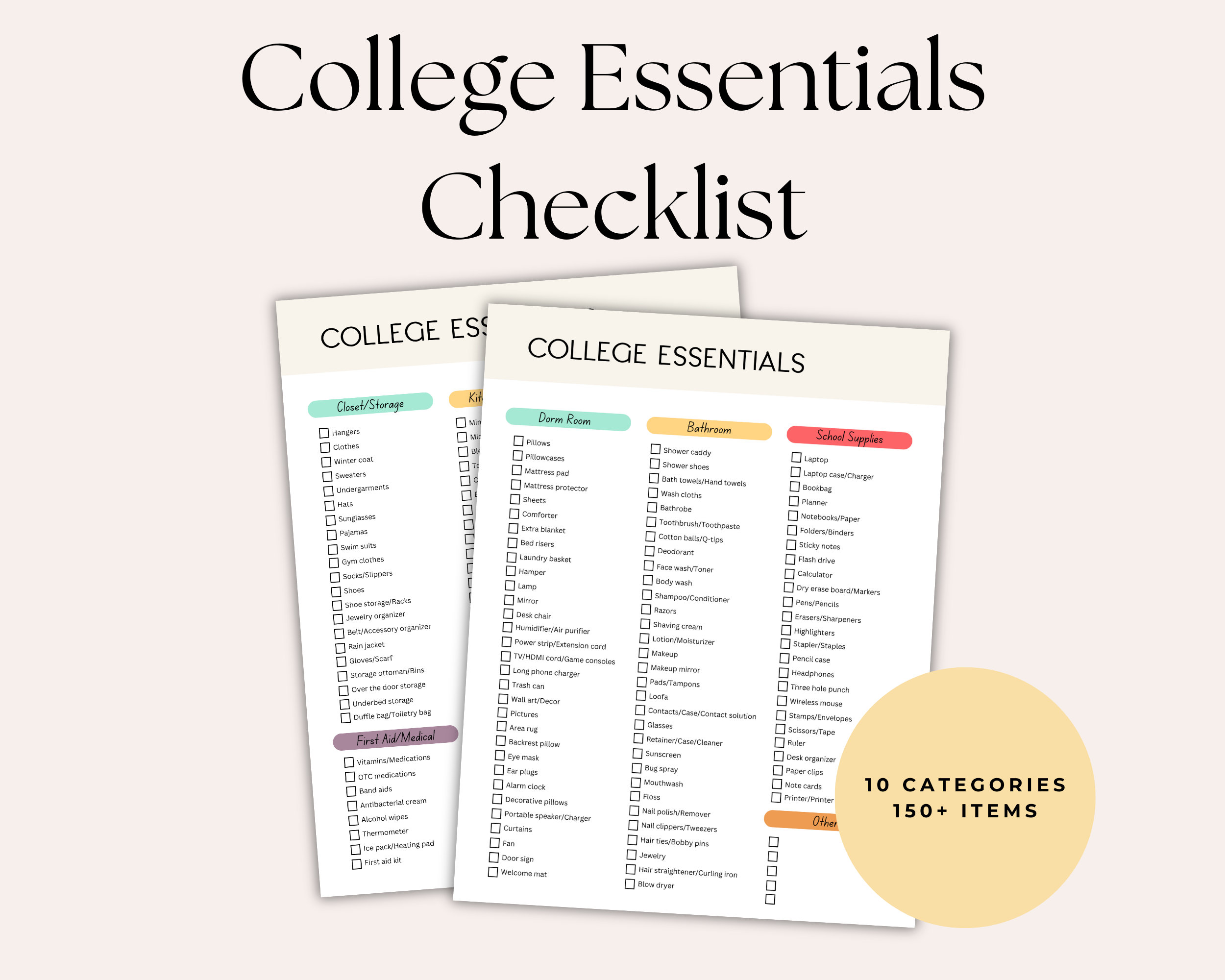 College Essentials Checklist, Dorm Room Ultimate Packing List, Freshman ...
