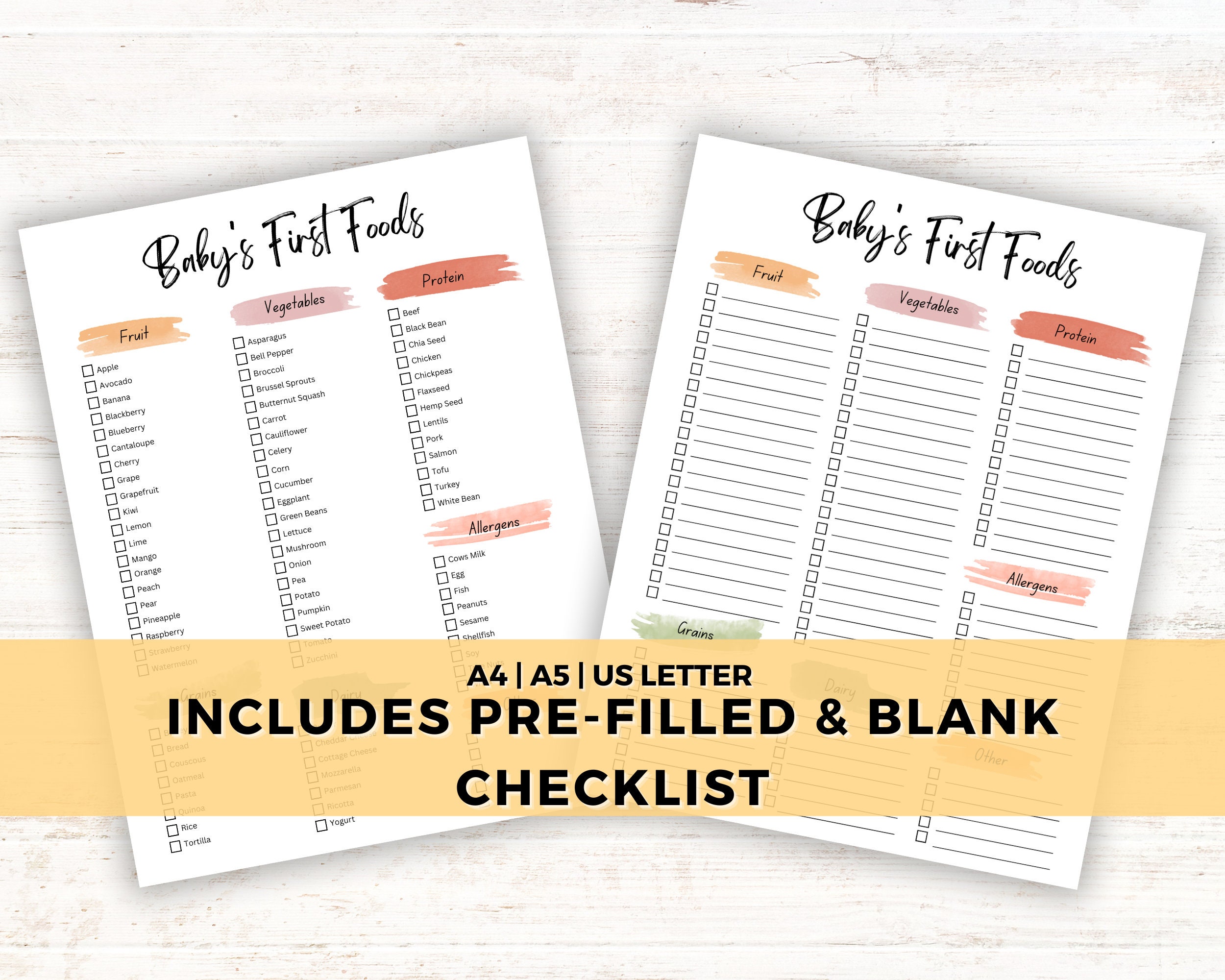Baby Food Tracker Printable, Baby's First Foods Checklist, Solids ...