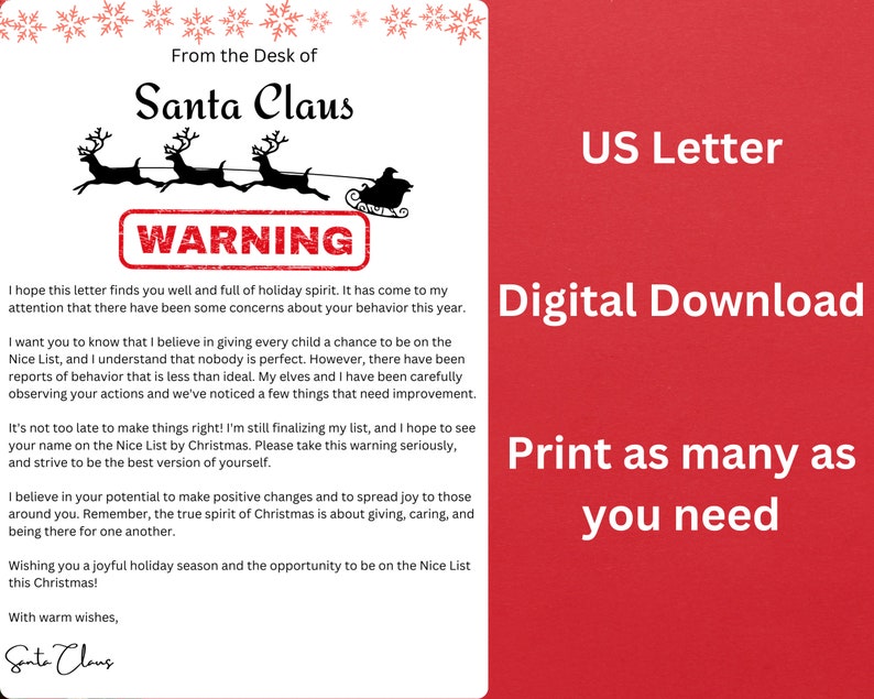 Santa Warning Letter, Letter From Santa, North Pole Letter, Final ...
