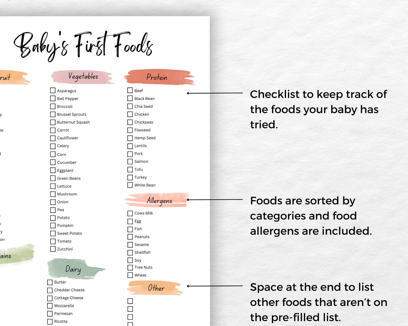Baby Food Tracker Printable, Baby's First Foods Checklist, Solids ...