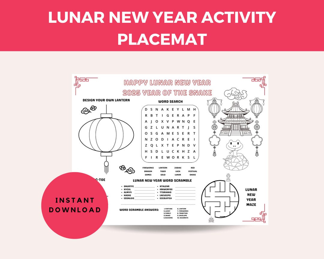 2025 Lunar New Year Activity Placemat, Year of the Snake, Chinese New ...