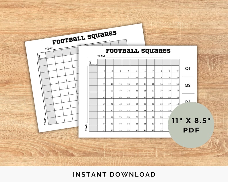 Football Squares Printable Game, 100 Square Football Board, Football ...