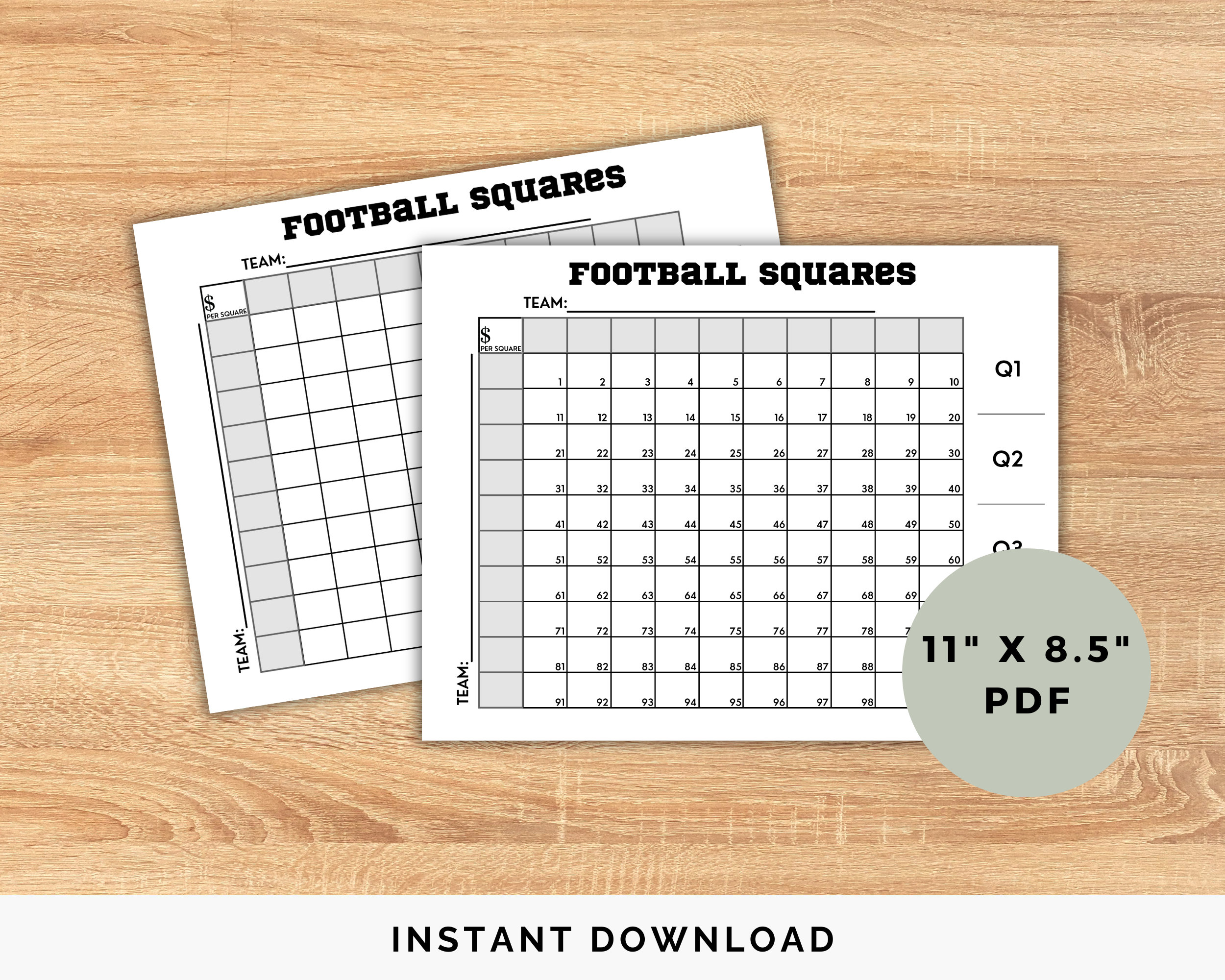 Football Squares Printable Game, 100 Square Football Board, Football ...